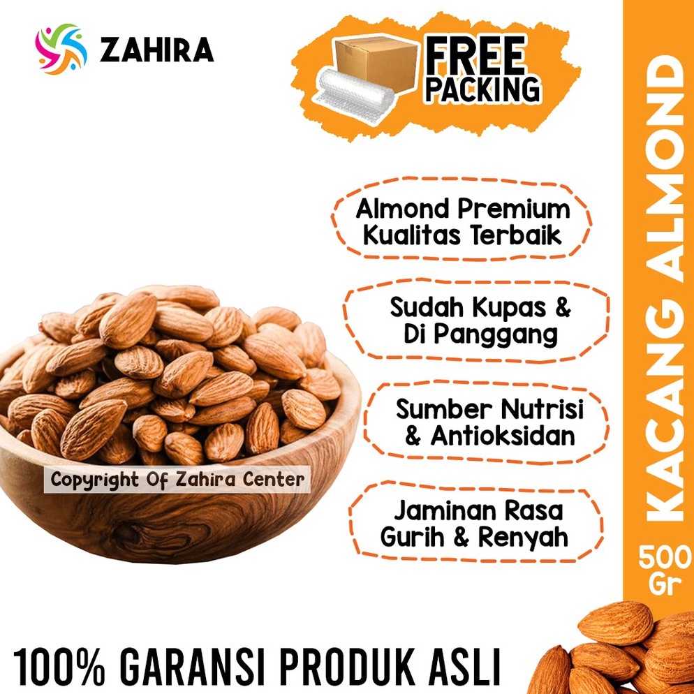Jual Dijamin puas KACANG ALMOND Organik Roasted 500Gr Panggang Kupas ...