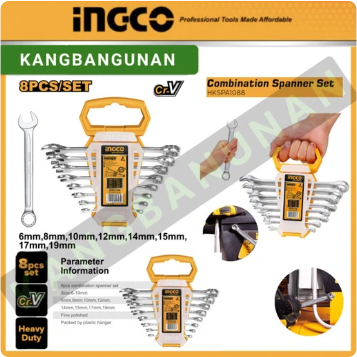 Jual INGCO Industrial Kunci Kombinasi Ring Wrench Pas Set 8 Pcs ...