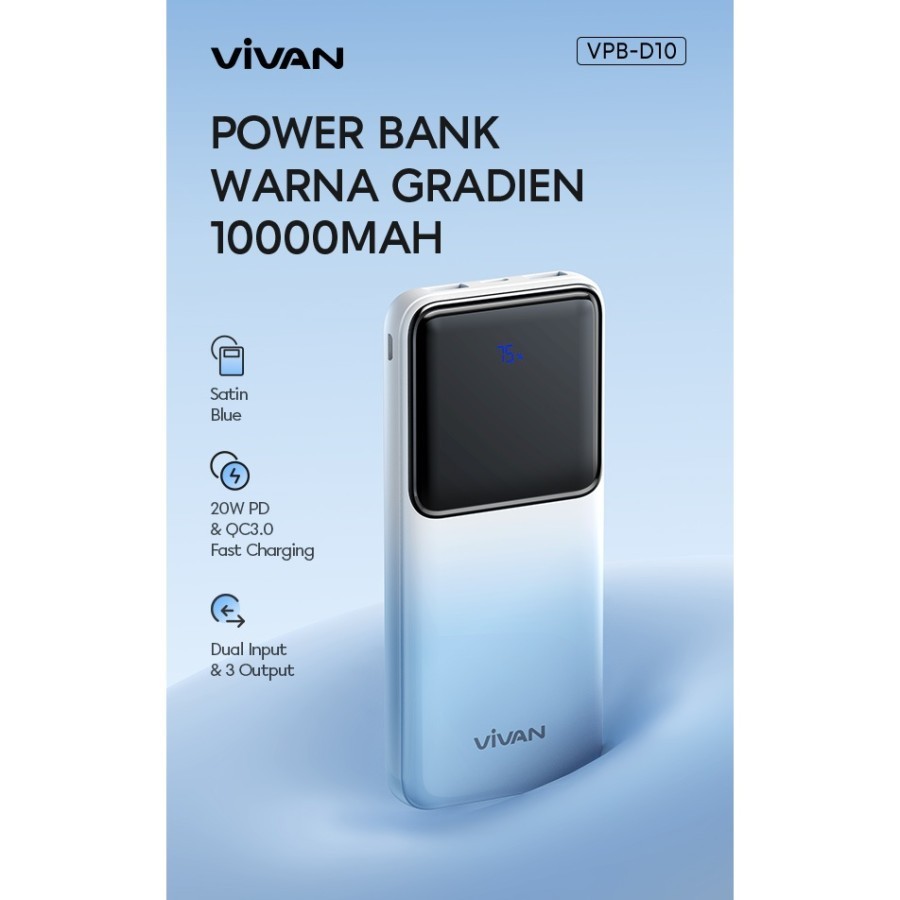 Jual Powerbank VIVAN 10000mAh Fast Charging QC 3.0 PD 20W 3 Output VPB ...