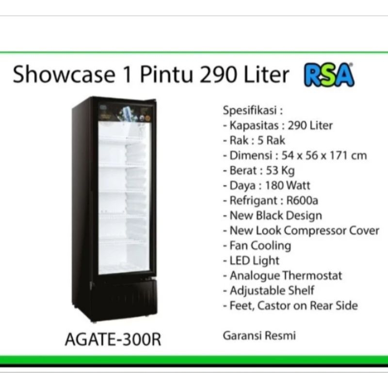 Jual RSA SHOWCASE 1 PINTU 290 LITER 5 RAK AGATE-300R/N | Shopee Indonesia