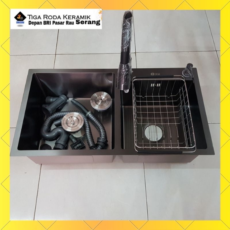 Jual kitchen sink black bak cuci piring hitam 2 lobang stenlis 82x45 ...