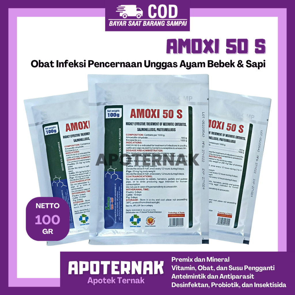 Jual AMOXI 50 S 100 gr - Antibiotik Amox Obat Infeksi Pencernaan Ayam ...
