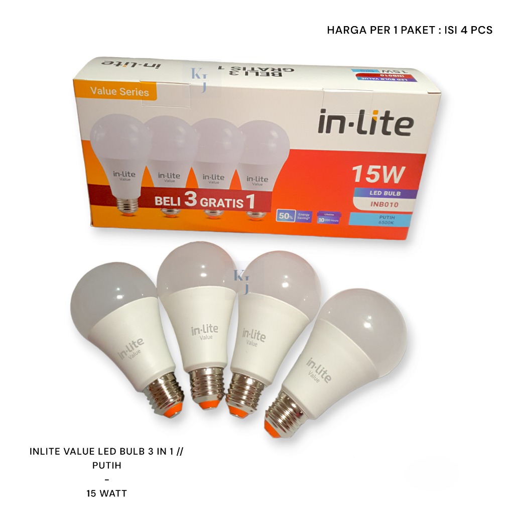 Jual Lampu Led IN-LITE BULB VALUE INB010 15W PAKET 3 FREE 1 - 4pcs | Shopee Indonesia