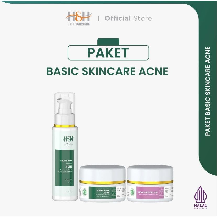 Jual H&H Basic Skincare Acne 3 in 1 (Facial Wash, Moisturizer ...