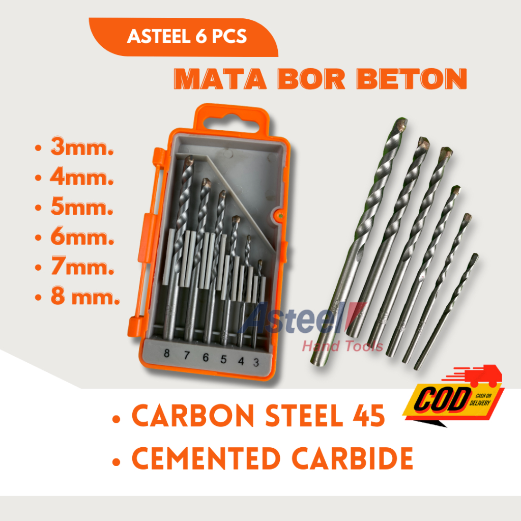 Jual Mata Bor Beton Set 6pcs Asteel -Mata Bor Beton Cemented Carbide ...