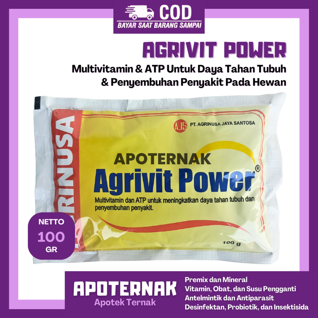 Jual AGRIVIT POWER 100 gram | Multivitamin dan ATP Untuk Antibodi Hewan ...