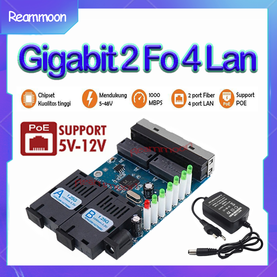 Jual 【POE】Converter Gigabit 2 Fo 4 LAN Media Converter 2 Fo Gigabit ...
