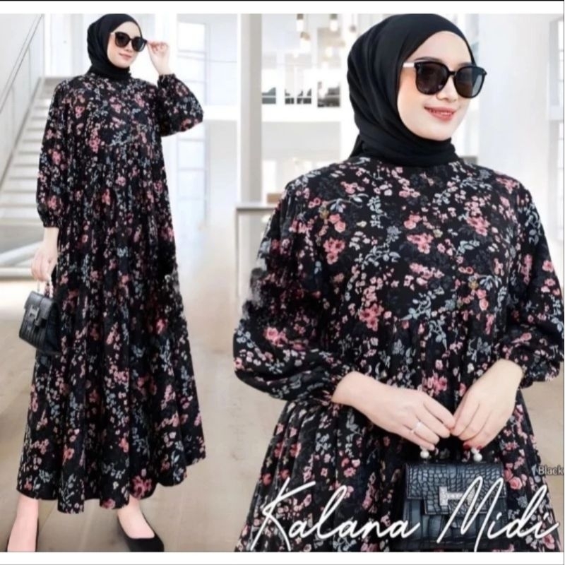 Jual MIDI Dress Wanita Kekinian || Dress Rayon Motif Bunga || Kolinda Dress Busui Friendly ...