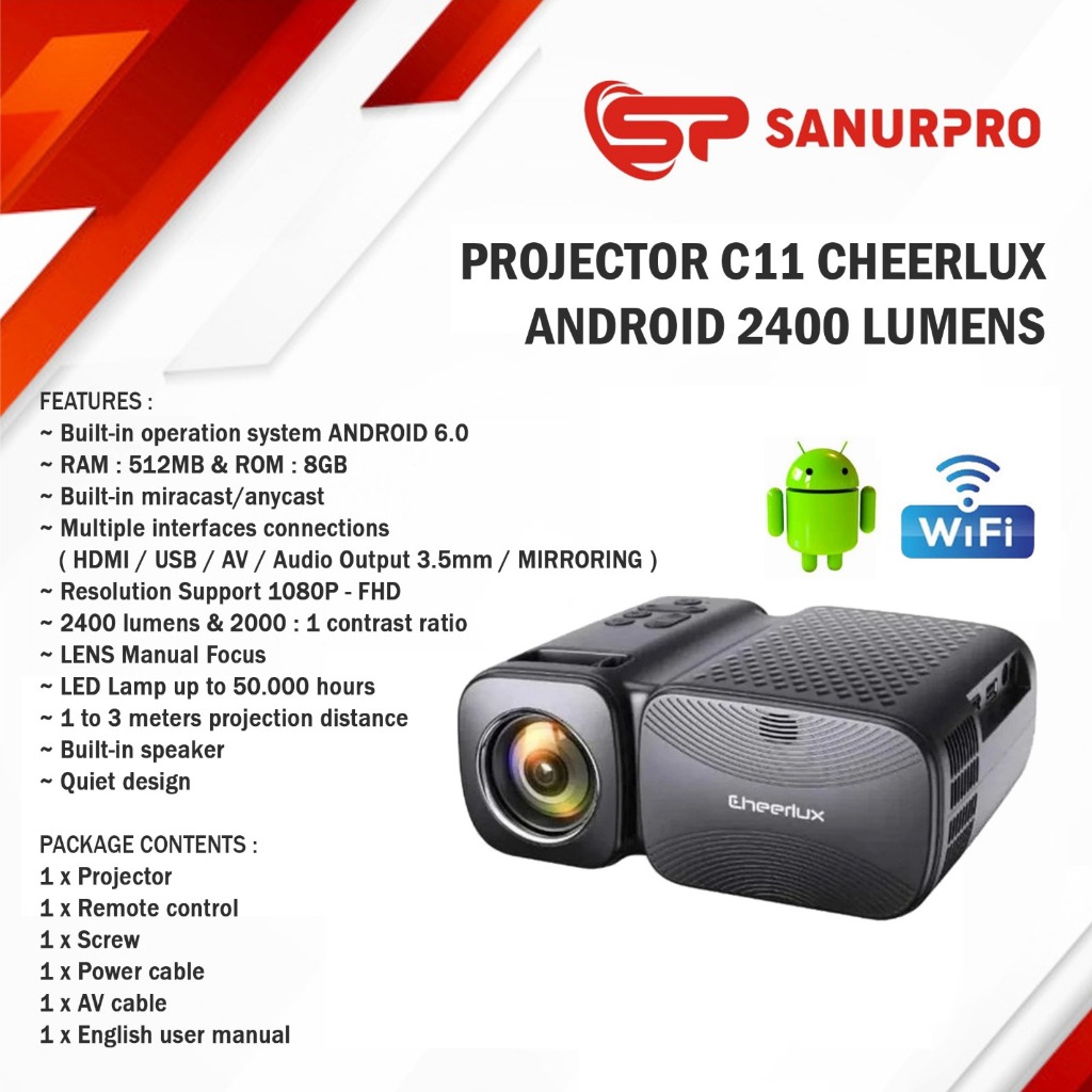 Jual PROJECTOR C11 ANDROID 2400 LUMENS | Shopee Indonesia