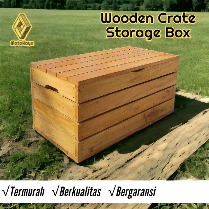 Jual Wooden crate 60x40 cm kotak peti kayu tutup storage box ...