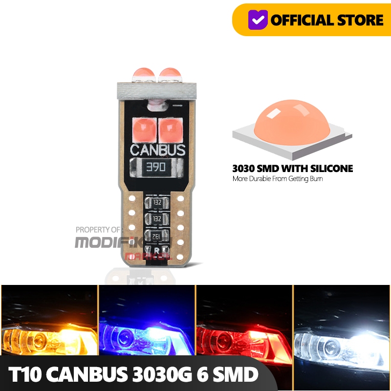 Jual Lampu LED T10 CANbus 6 LED SMD 3030 Silicone DC 12V Plat Senja ...