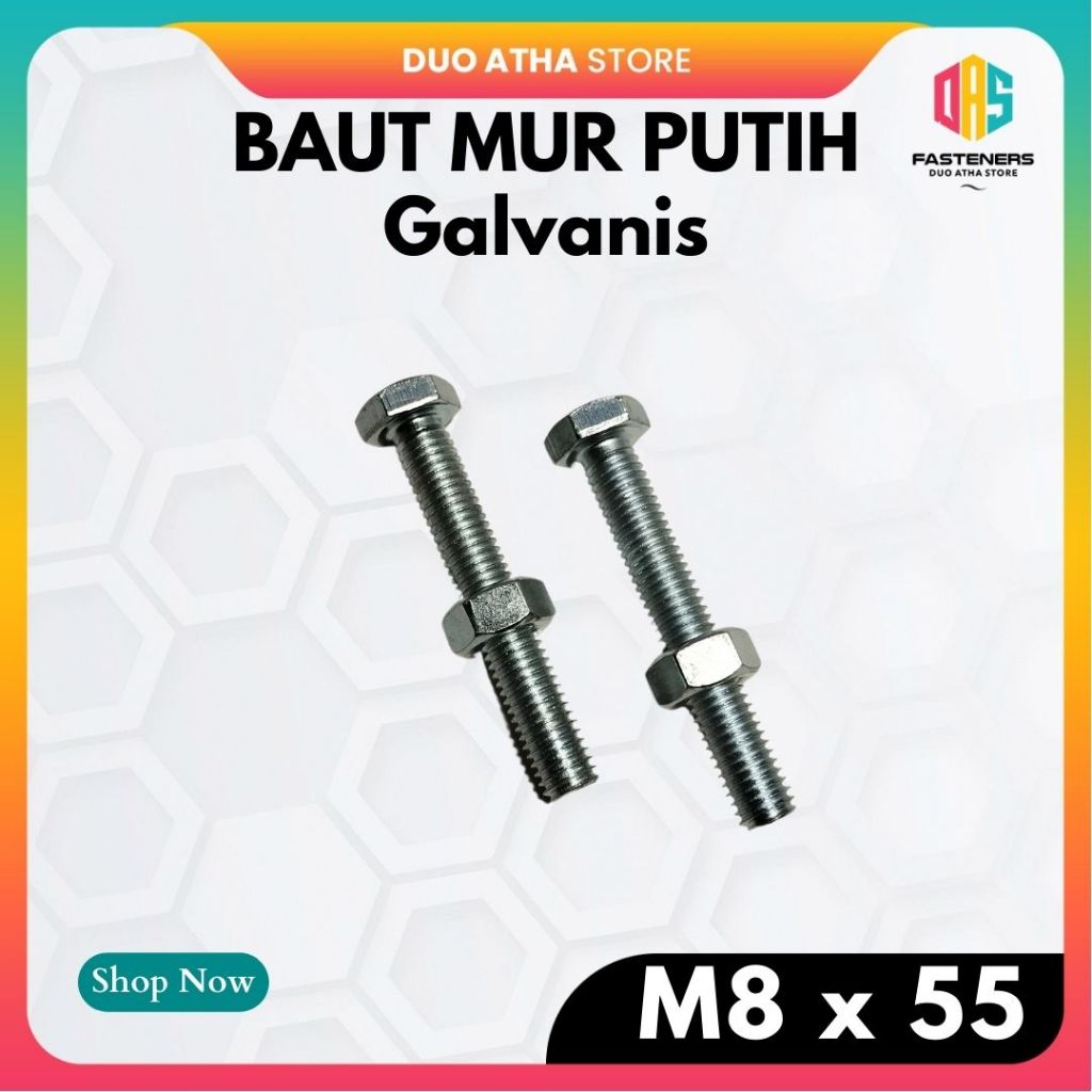 Jual M8x55 Baut Mur M8 X 55 BMP Galvanis Putih | Shopee Indonesia