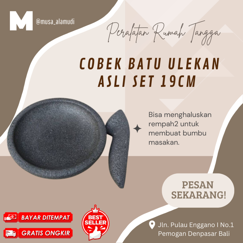 Jual Cobek Batu+Ulekan Asli Batu Gunung Merapi Diameter 19cm Lidak ...