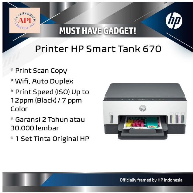 Jual Printer HP Smart Tank 670 Print Scan Copy Wifi Auto Duplex ...