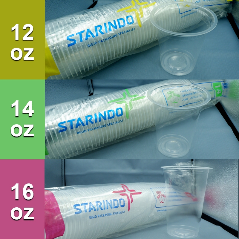 Jual Gelas Plastik Starindo Bening Model Datar Ukuran 12oz 14oz 16oz ...