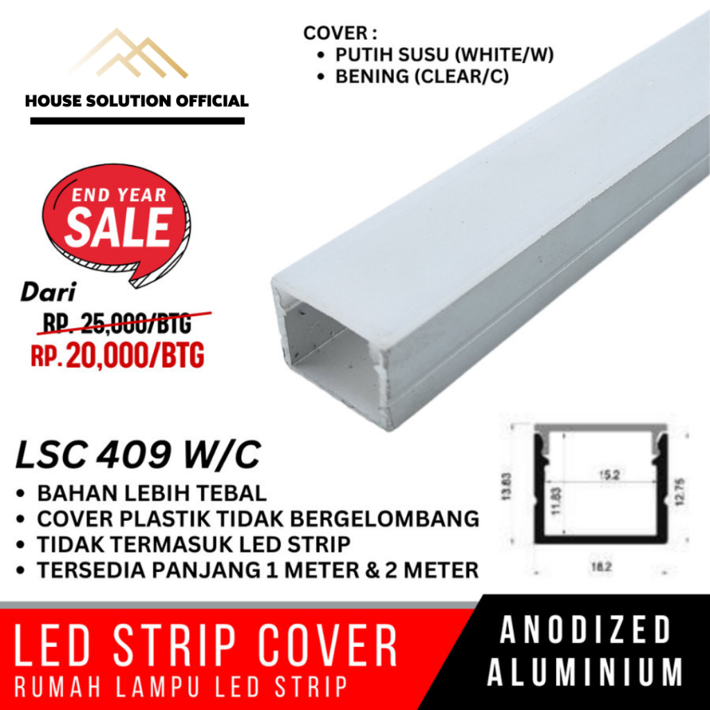 Jual LED Alumunium Profile LSC-409 + Cover + LED Strip Light Lampu | Shopee Indonesia