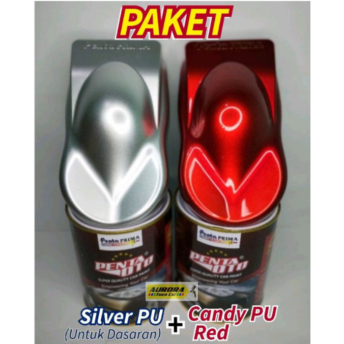 Jual PAKET Cat PU Dasaran Silver + Candy Tone Red PC030 Penta Oto ...