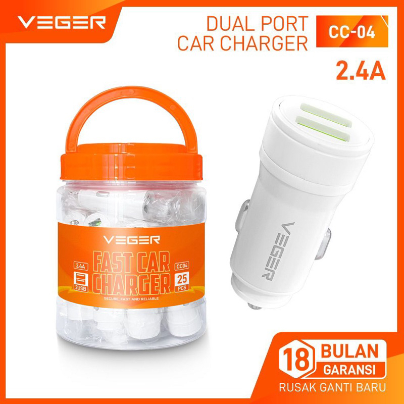 Jual Saver VEGER CC04 / Car charger VEGER CC04 2output 2.4A ORIGINAL ...