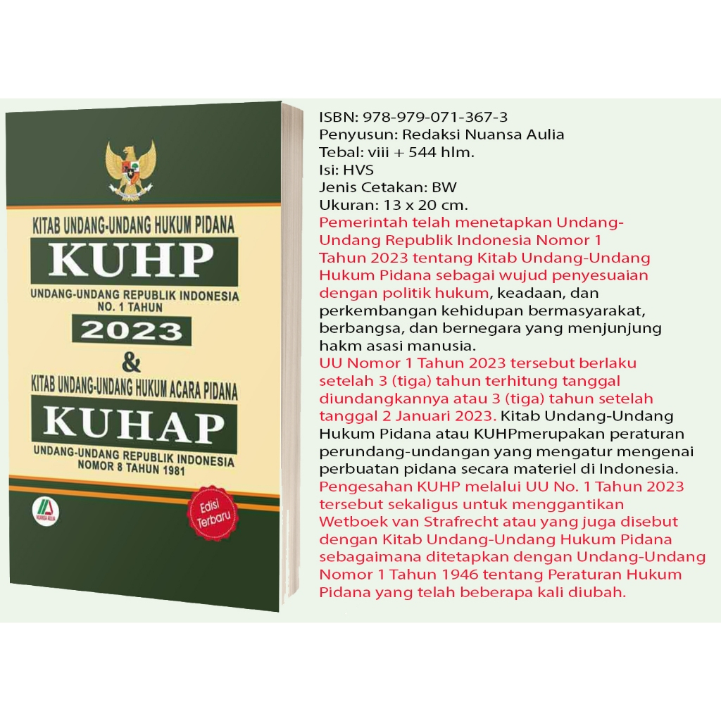 Jual Kitab Undang-Undang Hukum Pidana (KUHP 2023) dan KUHAP | Shopee Indonesia