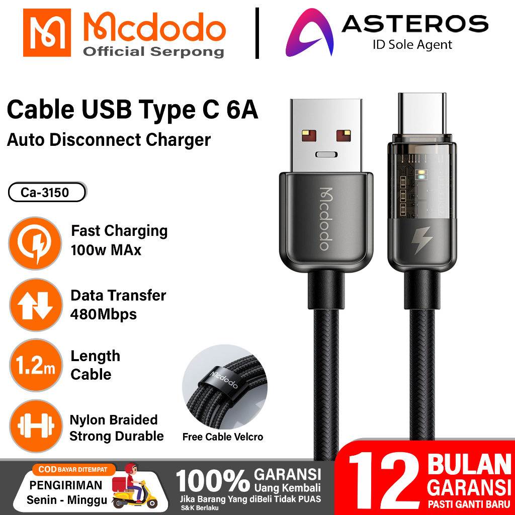 Jual MCDODO Kabel Data USB Type C Fast Charging 6A Auto Disconnect Ca-3150 | Shopee Indonesia