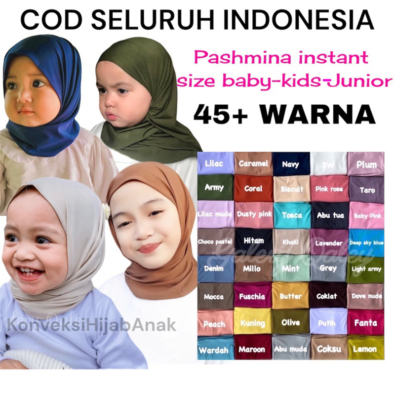 Jual 40+ WARNA PASHMINA INSTANT ANAK / PASTAN ANAK / PASTAN JUMBO ...