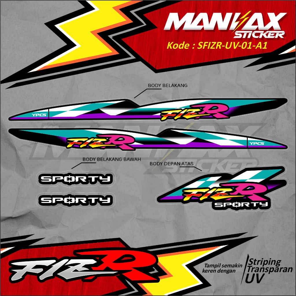 Jual Stiker Striping Transparan fizr f1zr fiz r Variasi Merah - Stiker ...