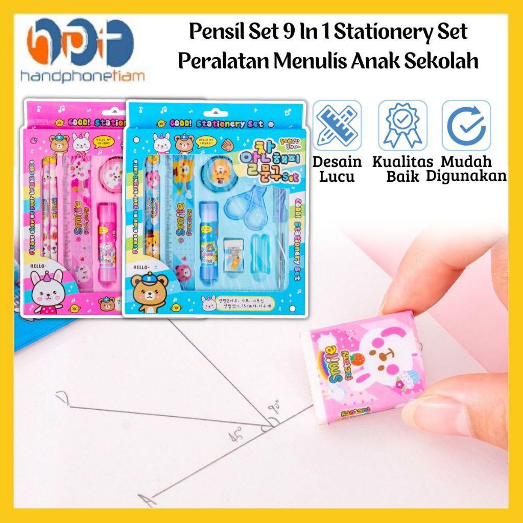 Jual Pensil Set 9 In 1 Perlengkapan Menulis Anak Pensil Pulpen ...