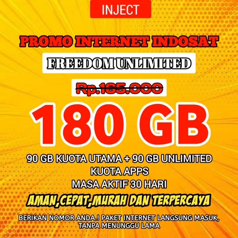 Jual PROMO INTERNET INDOSAT - FREEDOM UNLIMITED 180GB KUOTA UTAMA 90GB ...