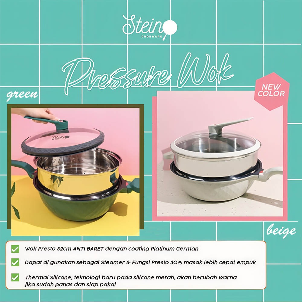Jual STEINCOOKWARE WOK PLATINUM 32 CM PRESSURE COOKER STEIN COOKWARE ORIGINAL | Shopee Indonesia