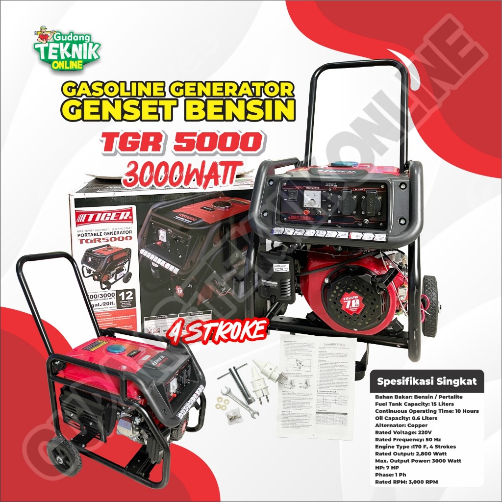 Jual ( TIGER TGR-5000 ) Genset Bensin 3000 Watt 4 Tak TIGER TGR5000 ...