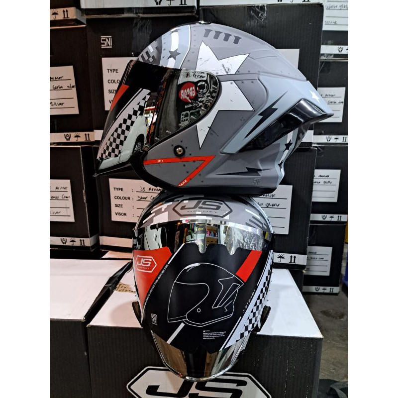 Jual HELM JS ARMOR MOTIF STAR GREY DOFF | Shopee Indonesia