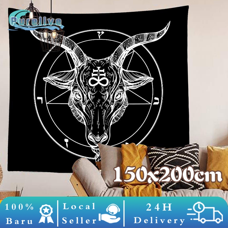 Jual 150x200 Tapestry Satanic Goat Head Satan Tapestry Baphomet Satanic ...