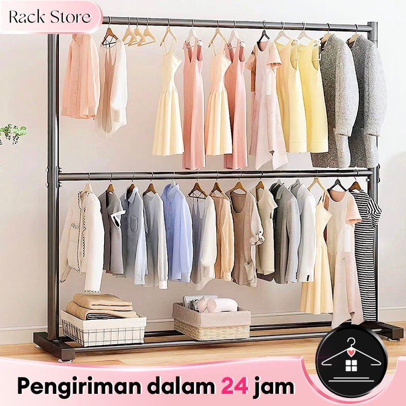 Jual Rak Gantungan Baju Besi 2 Susun Stand Hanger Standing Gantungan ...