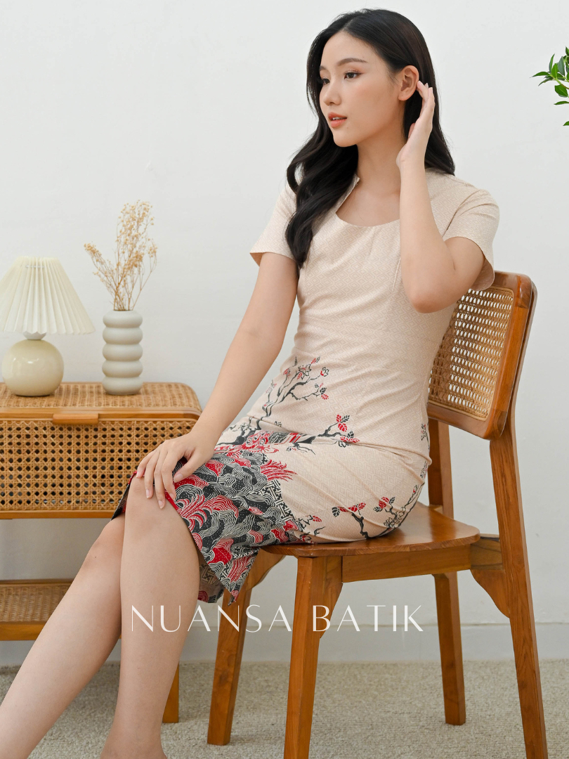 Jual Nuansa Batik Dress Batik Bodycon Lengan Pendek Bahan Katun Stretch | Shopee Indonesia