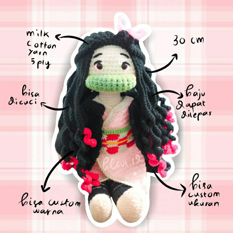 Jual Boneka Anime Nezuko Rajut Nezuko Doll Demon Slayer Crochet ...