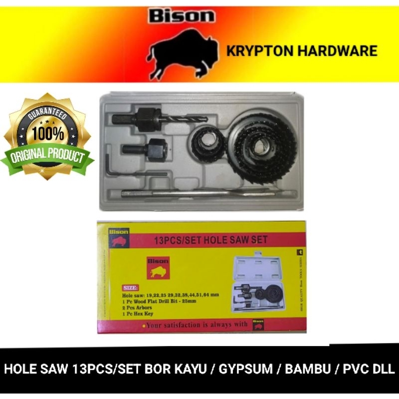 Jual bison hole saw 13pcs / set ( mata bor kayu / bambu / pvc / paralon ...