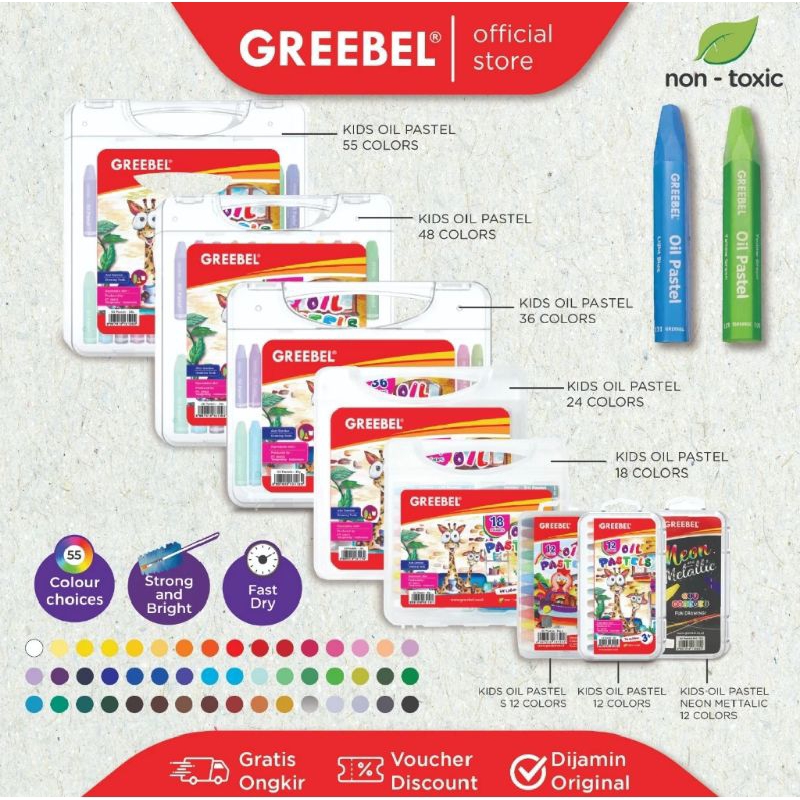 Jual Crayon Greebel 24 warna Oil pastel ( 1set ) | Shopee Indonesia