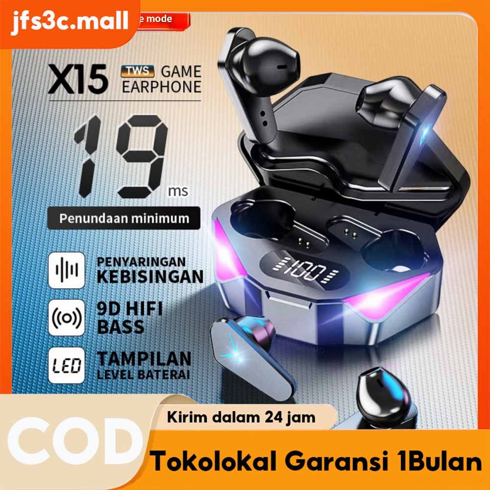 Jual Headset Bluetooth Gaming TWS X15 LED Smart Touch Control Earphone ...