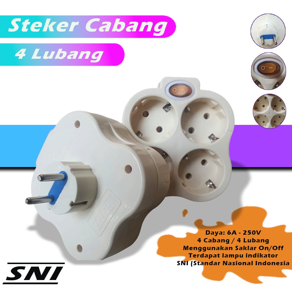 Jual Colokan Listrik 4 Arah Steker 4 Lubang - Stopkontak Cabang 4 ...