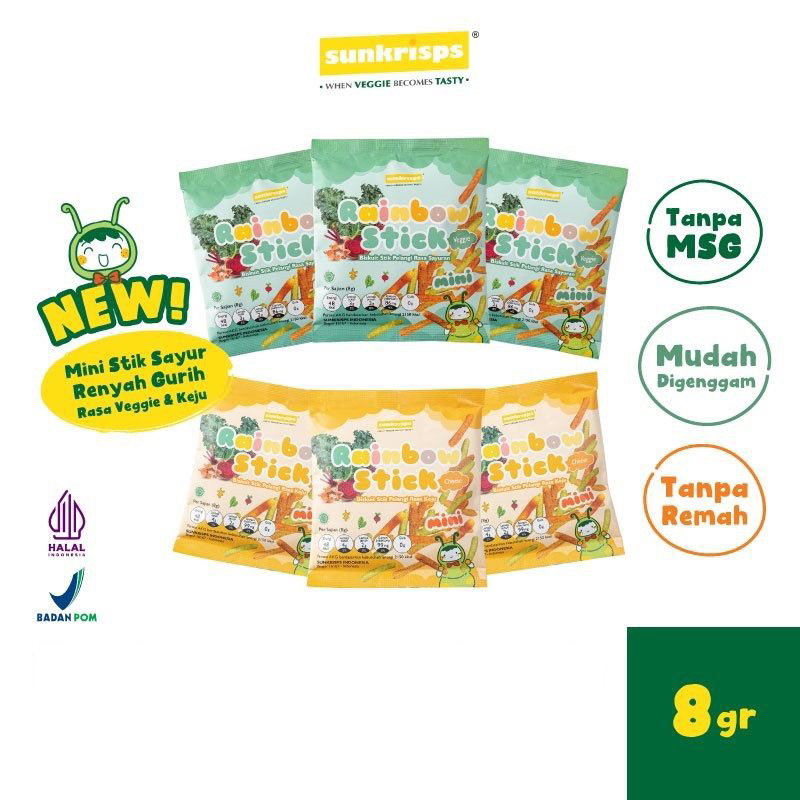 Jual SUNKRISPS Snack Rainbow Stick Mini 8gr Veggie & Cheese | Biskuit ...