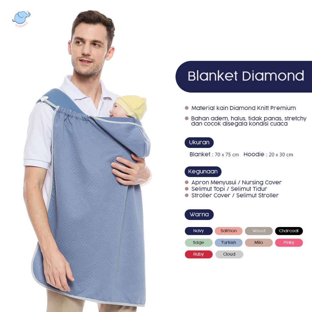 Jual Elephas 3 in 1 Hoodie Blanket With Clip Basic Series (Tanpa Tambah ...