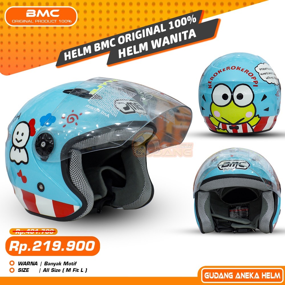 Jual Helm BMC Milan Doraemon Putih Kartun Perempuan Half Face Original ...