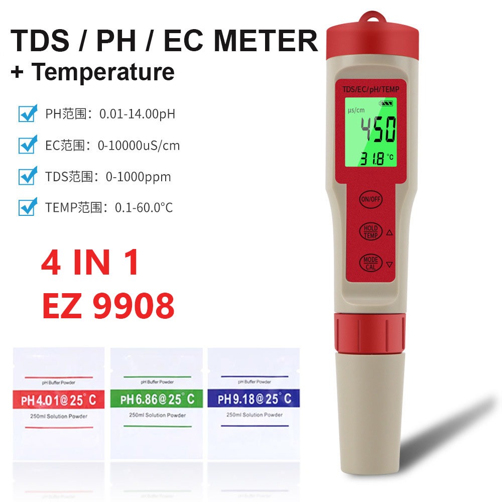Jual EZ9908 4 in 1 PH TDS EC TEMP Meter Digital Back light Water ...
