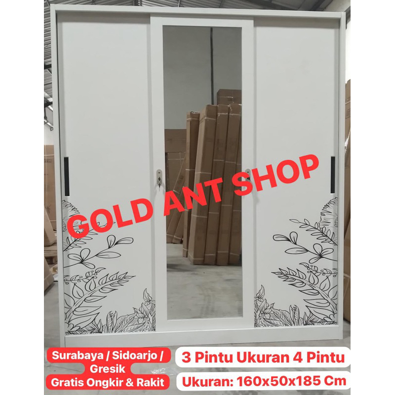 Jual Lemari Pakaian Baju Sliding Besi Jumbo 3 Pintu 160 Kaca / Lemari Besi 3 Pintu Ukuran 4 ...