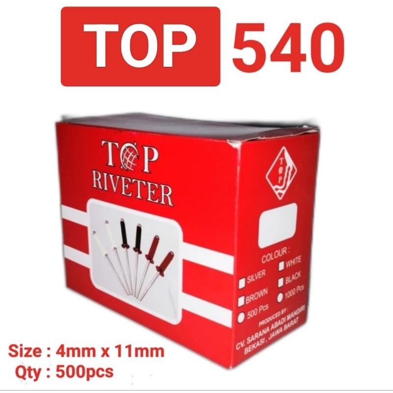 Jual Paku Rivet TOP RIVETER 540 size 4mm x 11mm isi 500pcs (SILVER ...
