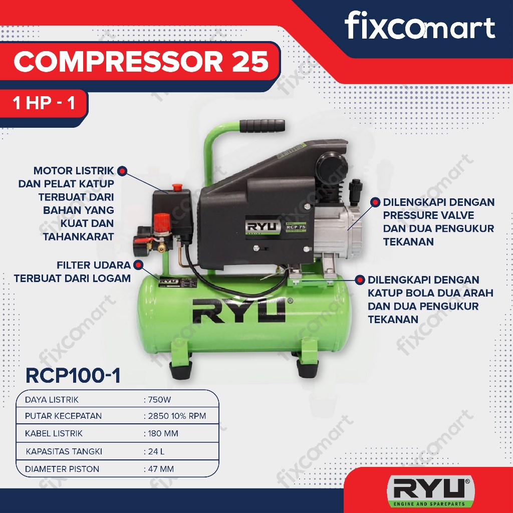 Jual Ryu Mesin Kompresor 1 Hp / Ryu Rcp100 | Shopee Indonesia