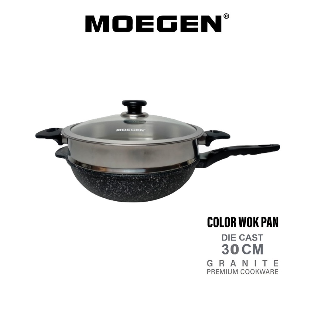 Jual Panci Wok Pan New MOEGEN Granite Orange 30cm + Steamer Stainless ...