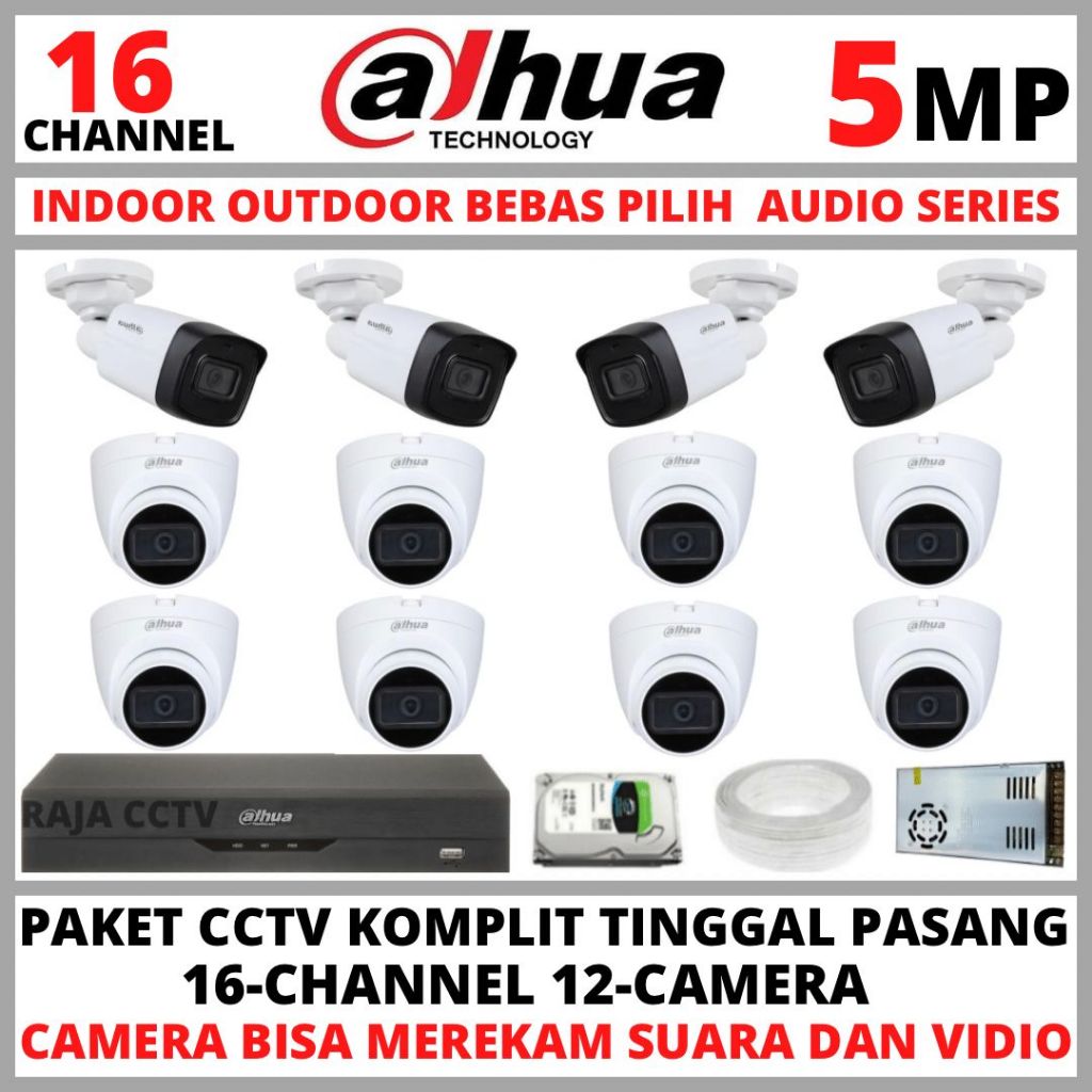 Jual PAKET CCTV DAHUA 16 CHANNEL 12 CAMERA 5MP 2560H CAMERA CCTV KAMERA AUDIO SERIES | Shopee ...