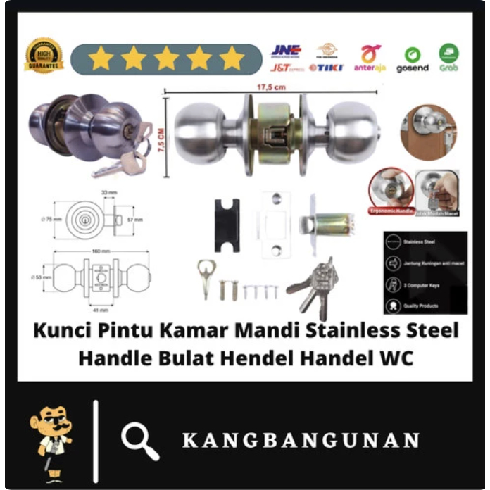 Jual Handle Pintu Kamar Mandi Bulat Stainless Steel dengan Kunci ...