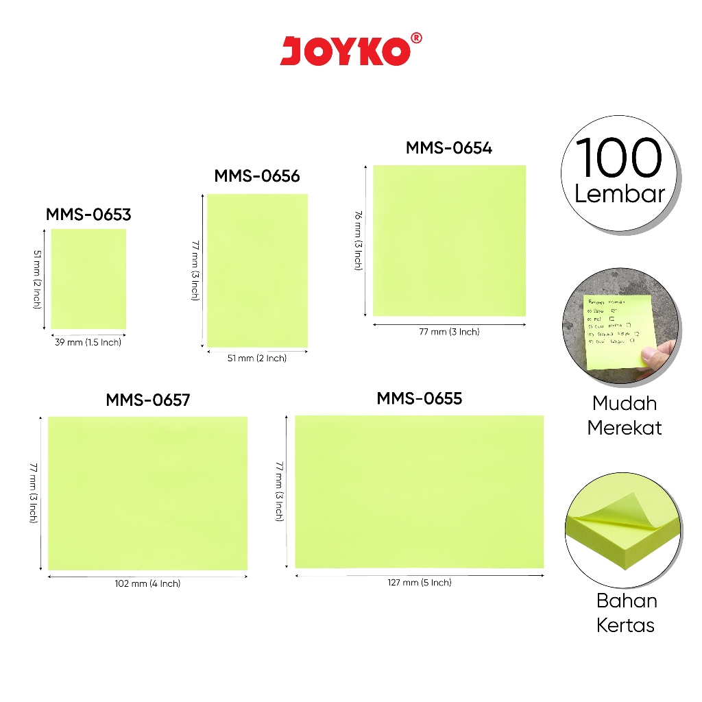 Jual Memo Stick Kertas Memo Tempel Sticky Note Joyko Bright Color ...